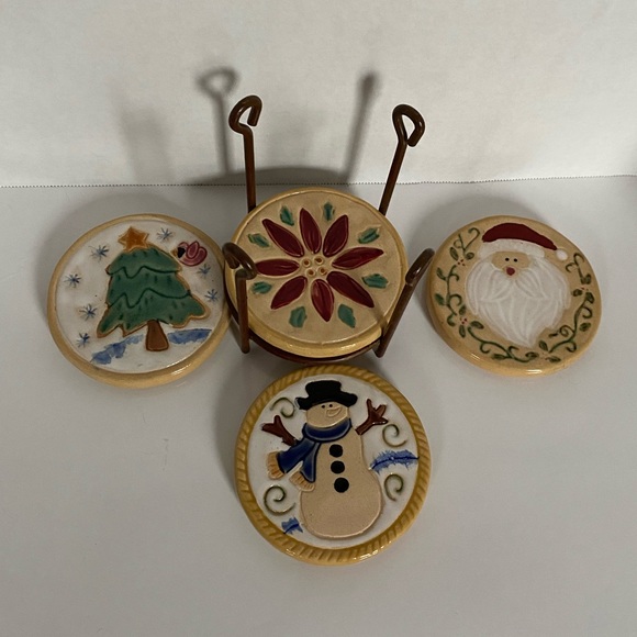 Holiday | Vintage Ceramic Christmas Coasters With Stand | Poshmark